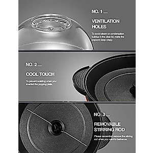 Popcorn Machine, 2 in 1 Popcorn Popper maker, 6 Quart/24 Cup, Nonstick Plate, 850W Electric Stirring with Quick-Heat Technology, Cool Touch Handles, Thicken Transparent Cover, Dishwasher Safe