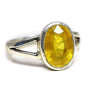 Gemsonclick Natural Yellow Sapphire Solid Silver Cut Ring 7 Ct September Stone Chakra Healing Size 5-13