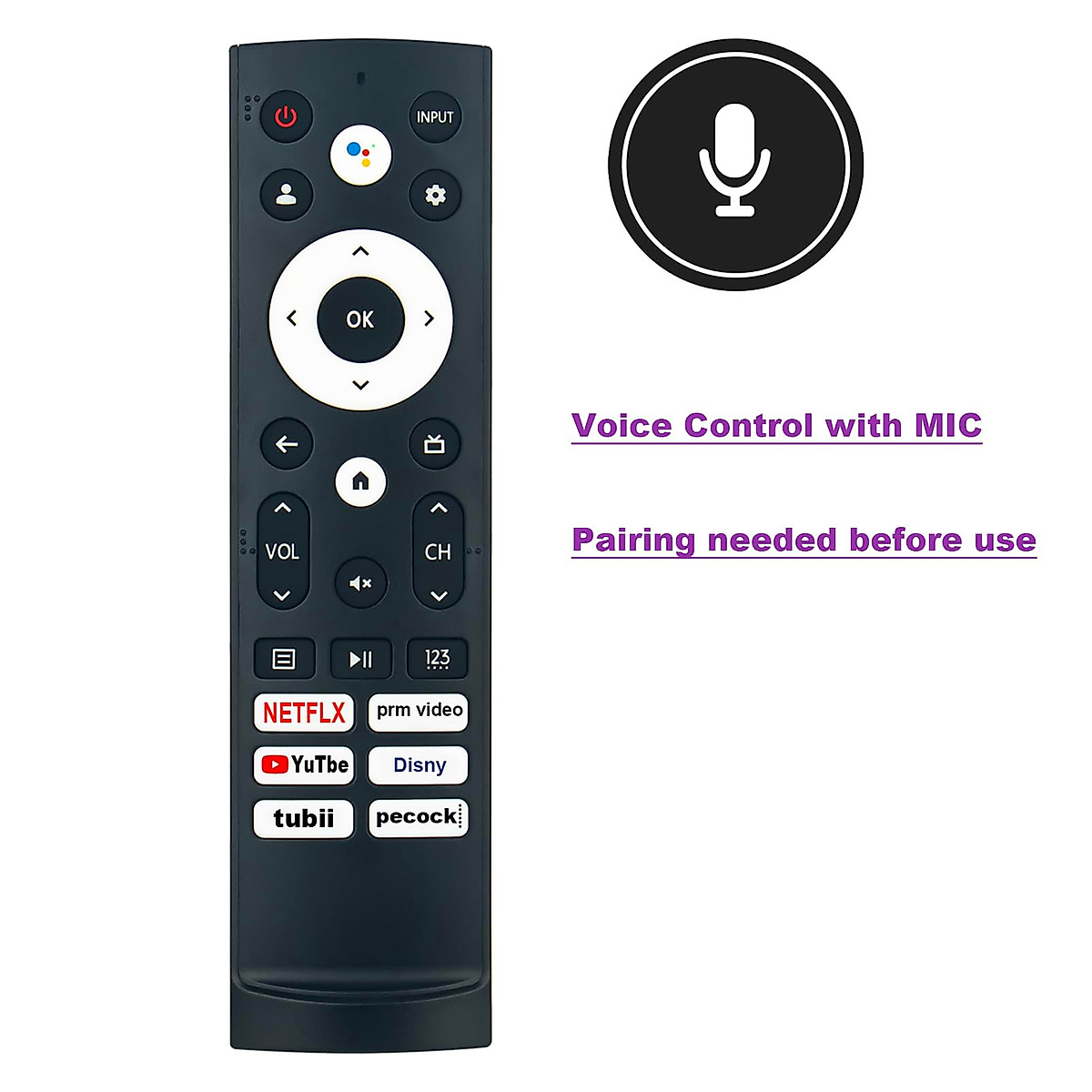 ERF3V90H 299843 Voice Command Remote Control Replacement compatible with Hisense Android Smart TV 65A65H 75A6H 55U7G 85U7H 75U65H 85A66GUA 65U7G 75U6H 55U8H 65A6H 55U7H 75U68H 75U7H 43A53FUA 43A68H