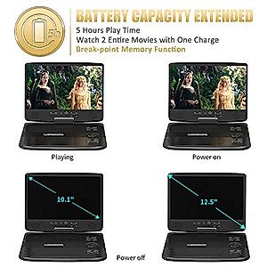 12" Portable DVD Player with 5-Hour Rechargeable Battery, 10.1" HD Swivel Display Screen, Support CD/DVD/SD Card/USB, Car Headrest Case, Car Charger, Last Memory Valentines