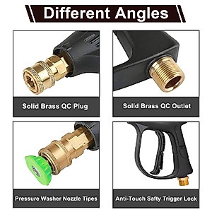 JWGJW Short Pressure Washer Gun with 5 Nozzle Tips,High Pressure Water Gun with M22-14 Male Plug and 1/4¡± Quick Connector - Foam Gun Kit Compatible with Foam Cannon.(JW-122)