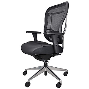 Oak Hollow Furniture Aloria Series Office Chair Ergonomic Executive Computer Chair, Genuine Leather Seat Cushion, Mesh Back, Adjustable Lumbar Support Swivel and Tilt High-Back (Black)