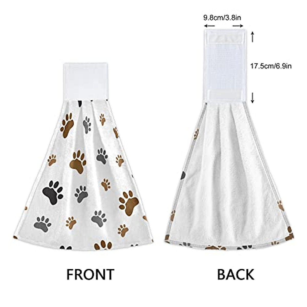 ALAZA Animal Paw Dog Footprint Hanging Kitchen Towel 2 Pack,Soft Quick Drying Coral Velvet Hand Towels with Loop for Bathroom Kitchen Washcloth Absorbent Tie Towel