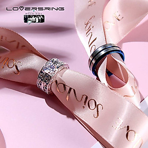 LOVERSRING Two Rings Wedding Ring Sets His and Hers Promise Ring Couples Bridal Sets Women 925 Sterling Silver Heart Cz Man Brushed Finished Tungsten Carbide Wedding Bands