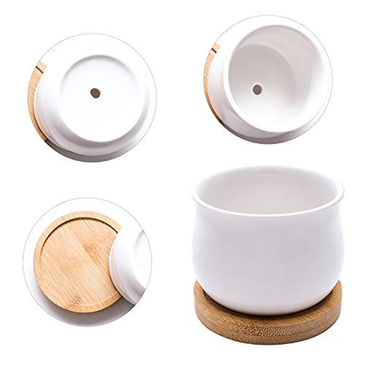 SHECIPIN Succulent Plant Pot, White Mini 2.6 inch Ceramic Flower Planter Pot with Bamboo Tray, Pack of 8 - Plants Not Included