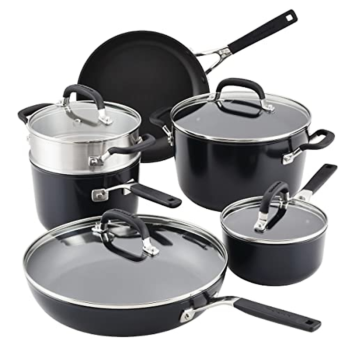KitchenAid Hard Anodized Nonstick Cookware/Pots and Pans Set, 10 Piece, Matte Black
