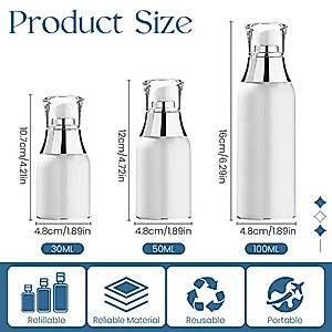 EOPER Airless Pump Jars 100ML, 3 Pieces Empty Refillable Cosmetic Air Pump Jars Bottles Airless Lotion Cream Sample Containers Makeup Vials Accessories Leak-Proof DIY Travel, Pearly White