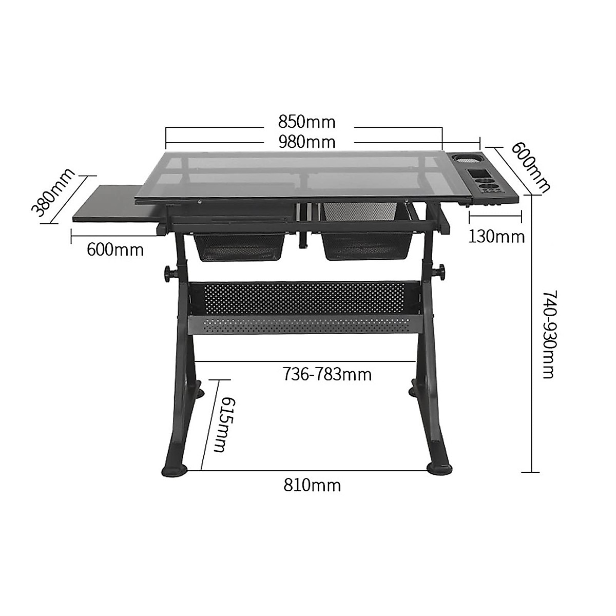 EESHHA Drawing Table Drafting Desk, Adjustable Glass Drafting Table,Versatile Art Study Table,with Storage Drawers,Art Studio Design Sketching Painting Work Station