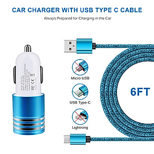 Quick Charge 3.0 Fast Charger for Samsung Galaxy S24 S23 S22 S21 Ultra S20 S10E S10 A15 A54 A03S A23 A13 A14 A53 A12 A32 A21 A51 S9 S8 Note 20,Fast Charging Block Wall Car Charger+3FT 6FT USB C Cable