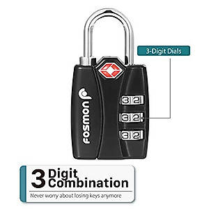 Fosmon TSA Accepted Luggage Locks, (4 Pack) Open Alert Indicator 3 Digit Combination Padlock Codes with Alloy Body for Travel Bag, Suit Case, Lockers, Gym, Bike Locks - Black, Blue, Pink, and Silver