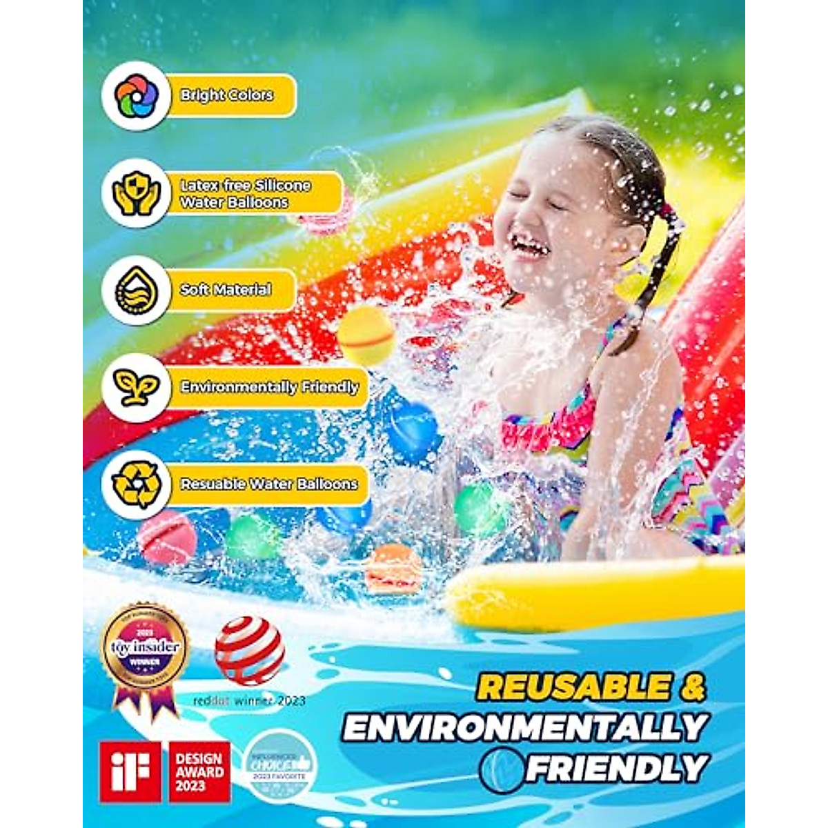 SOPPYCID 20PCS Reusable Water Balloons, Pool Beach Toys for Kids, Summer Fun Outdoor Water Toys Games for Kids Adults Outside Play, Backyard Swimming Pool Party Supplies