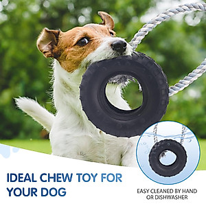 COMFPET Tough Chew Toys for Dogs, Indestructible Dog Toys for Aggressive Chewers, Rubber Tire Toy for Training and Cleaning Teeth, Heavy Duty Dog Dental Chews Toy