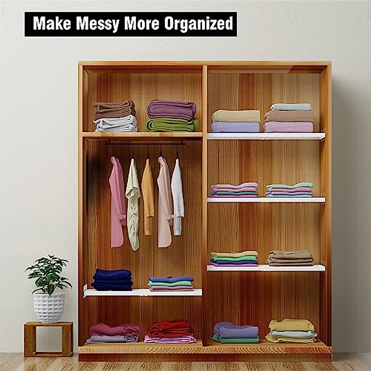 Adjustable Closet Storage Shelves with Seamless Sticker, Expandable Wardrobe Shelves Organizer System for Kitchen, Cupboard, Wardrobe, Under Sink and Bathroom, Easy Installation (Small, 1Pack)