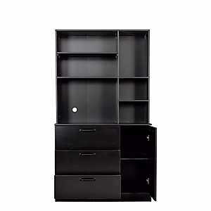 EMKK Hutch Farmhouse Large Storage 71” Pantry Doors, Open Shelves and Drawer for Dining Room,Freestanding Kitchen Cupboard Buffet Cabinet, Black