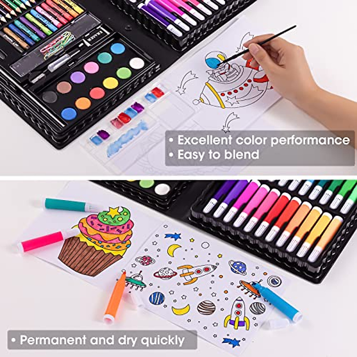 Art Kit, Vigorfun Drawing Painting Art Supplies for Kids Girls Boys Teens, Gifts Art Set Case Includes Oil Pastels, Crayons, Colored Pencils, Watercolor Cakes (Black)