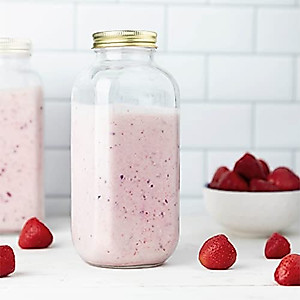 32oz Square Glass Milk Bottle with Metal Airtight Lids - Vintage Reusable Milk Jugs - Dairy Drinking Containers for Milk, Yogurt, Smoothies, Kefir, Kombucha, and Water- by kitchentoolz