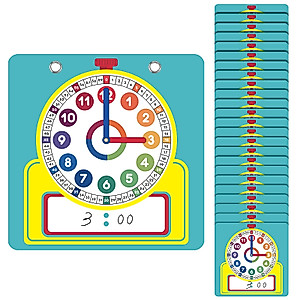 Junkin 25 Pcs Teaching Clock Kit, Clocks Practice Clocks for Kids Learning Time with Erasable Surface for Home School Classroom Supplies (Vivid Style)