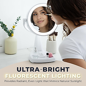 Zadro 11" W Max Bright Fluorescent Lighted Makeup Mirror with Magnification 10X/1X Swivel Head Tray Makeup Light Mirror, White