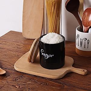 LEETOYI Porcelain Food Storage Containers with Lid, 4.5 Inch 31oz, Black Labeled Sugar