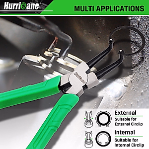 HURRICANE 4 Pieces Snap Ring Pliers Set, 7 Inch Internal & External Circlip Pliers Kit, CR-V Straight & Bent Jaw Pliers, Ideal for Ring Remover Retaining and Remove Hoses, with Portable Storage Pouch
