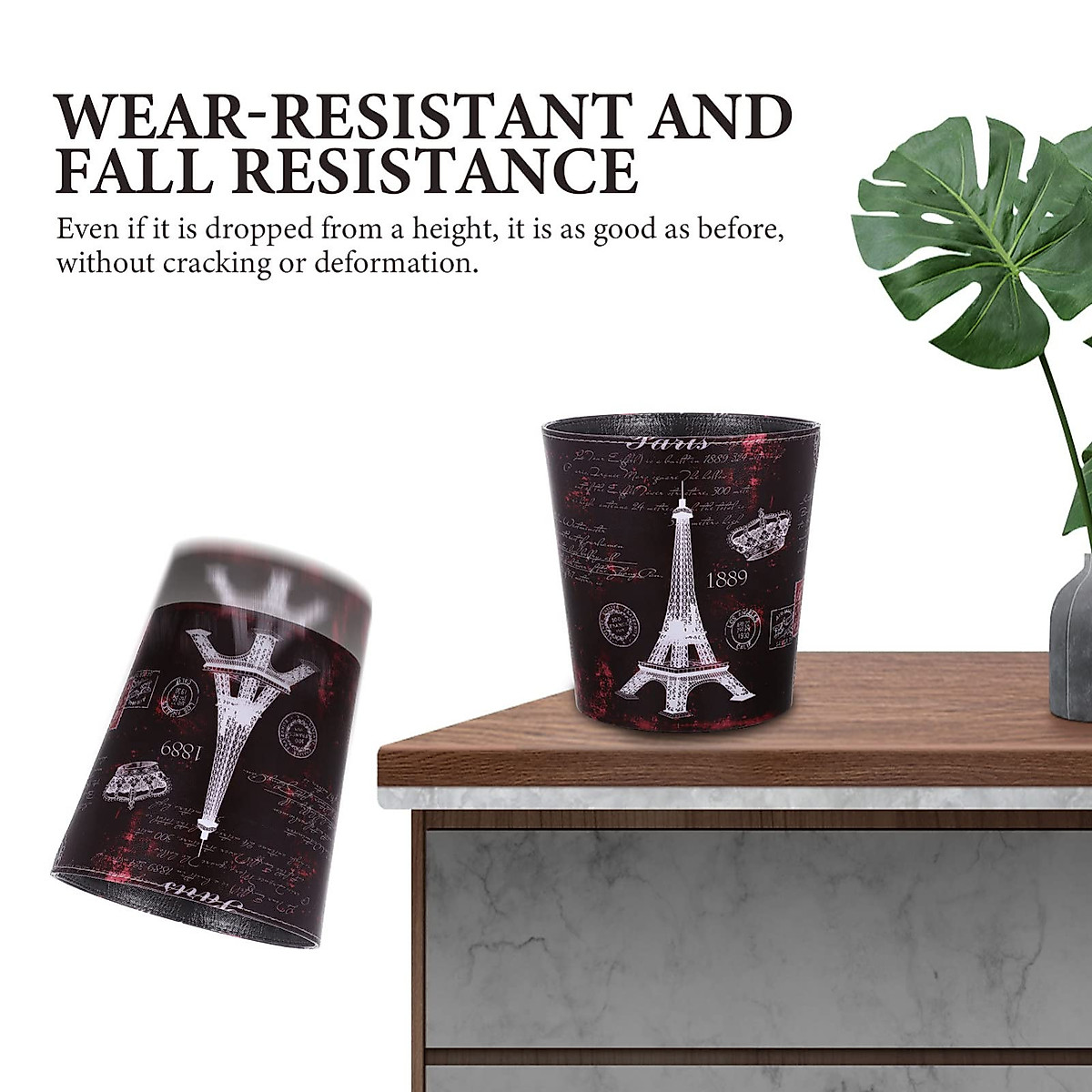 HANABASS Garbage Cans Eiffel Tower Waste Basket Kitchen Compost Bin European Style Waste Container PU Leather Trash Bin Garbage Can Storage Bucket Garbage Bin Waste Paper Basket Kitchen Compost Bin