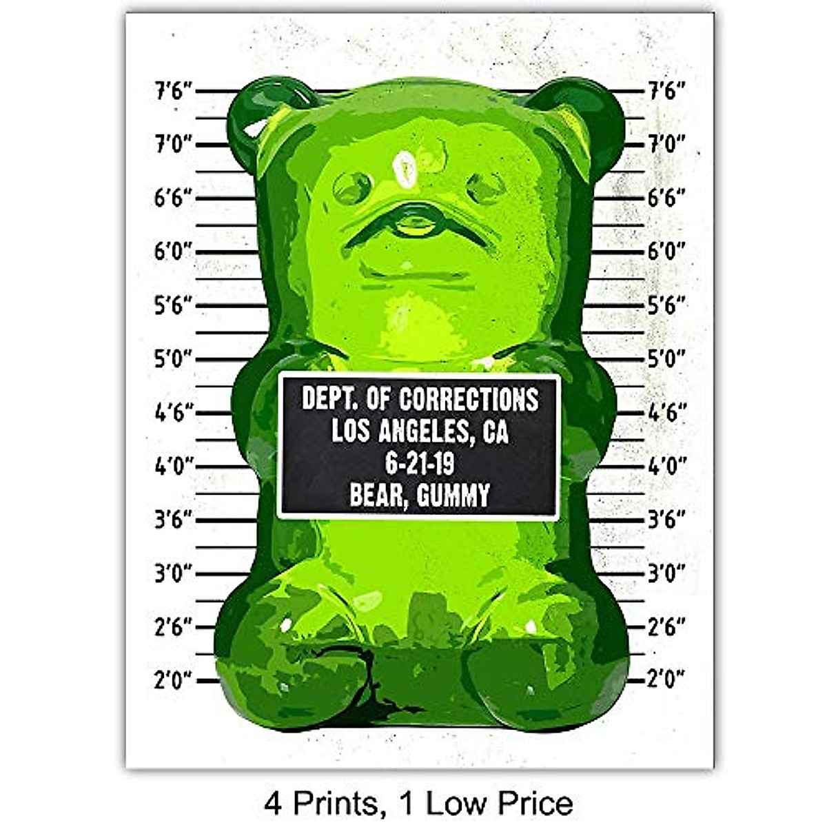 Gummy Bear Mugshot Set - Funny Contemporary Andy Warhol Style Aesthetic Room Decor, Wall Decoration - Unique Cool Gift for Modern Pop Art Fans - Original 8x10 UNFRAMED Poster Picture Print