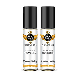 CA Perfume Impression of Number 5 For Women Replica Fragrance Body Oil Dupes Alcohol-Free Essential Aromatherapy Sample Travel Size Concentrated Long Lasting Attar Roll-On 0.3 Fl Oz-X2
