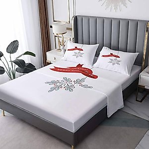 Snowflake Sheets Full Size Sheet Sets - Merry Christmas Bed Sheets, Soft Microfiber & Deep Pocket & Wrinkle Free Patterned Bedding Sheets & Pillowcases, 1 Fitted Sheet, 1 Flat Sheet, 2 Pillow Cases