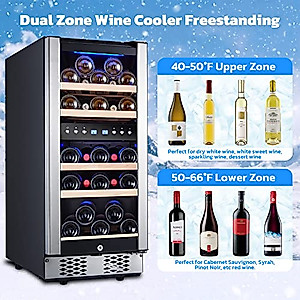 Zevemomo 30 Bottle Wine Fridge 15" Dual Zone Refrigerators Cooler with Upgraded Compressor Digital Memory Temperature Control, Low Noise Glass Door, Black