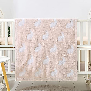 Kid Nation Baby Blankets for Girls Baby Boy Toddler Blanket Soft Baby Quilt Plush Crib Blanket Newborn Stroller Blanket Nursery Infant Light Pink Rabbit,40 x 30 in