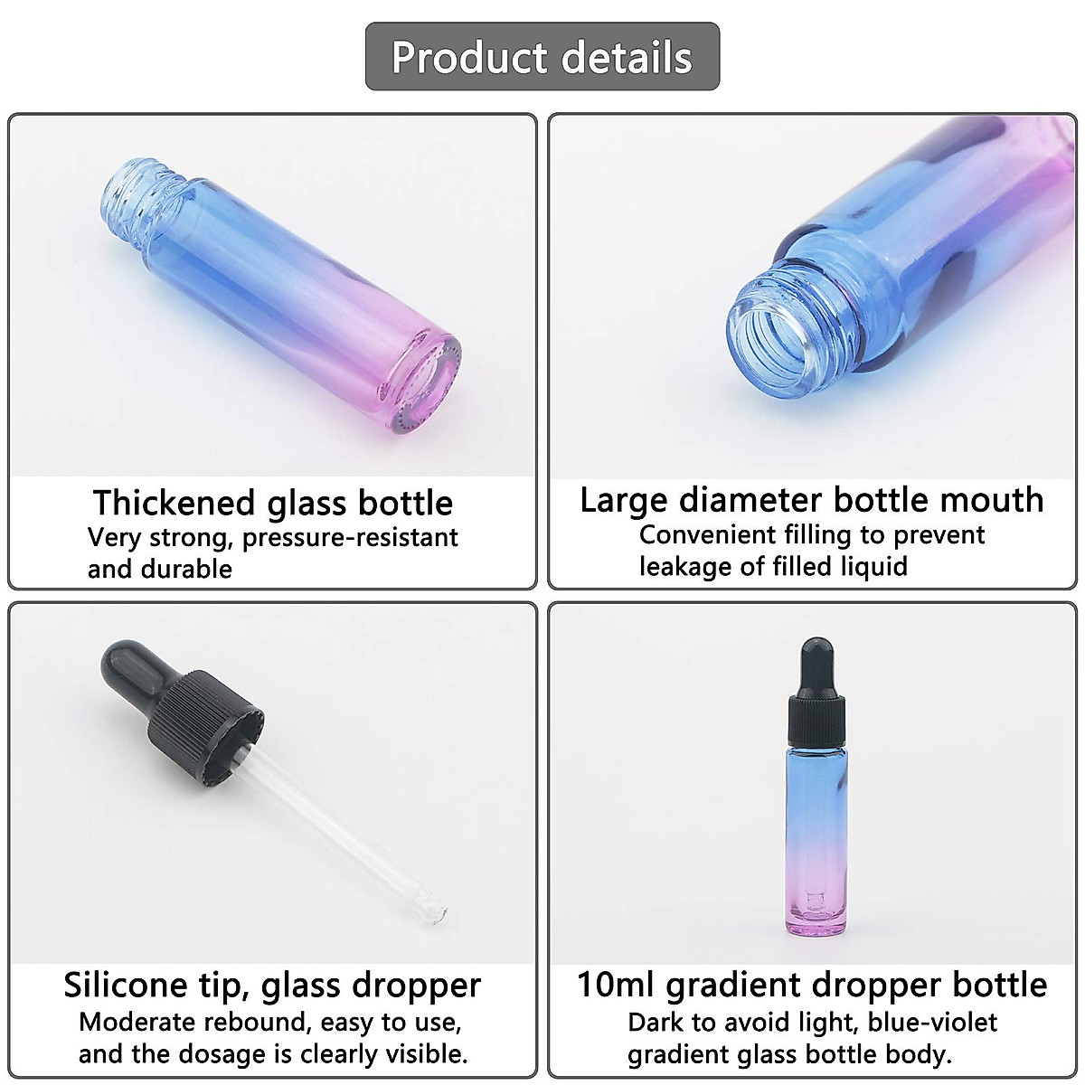 Kesell 8 Pack 0.34oz/10ml Essential Oil Dropper Bottles Colorful Glass Bottles with Eye Dropper Empty Travel Bottles for Perfume