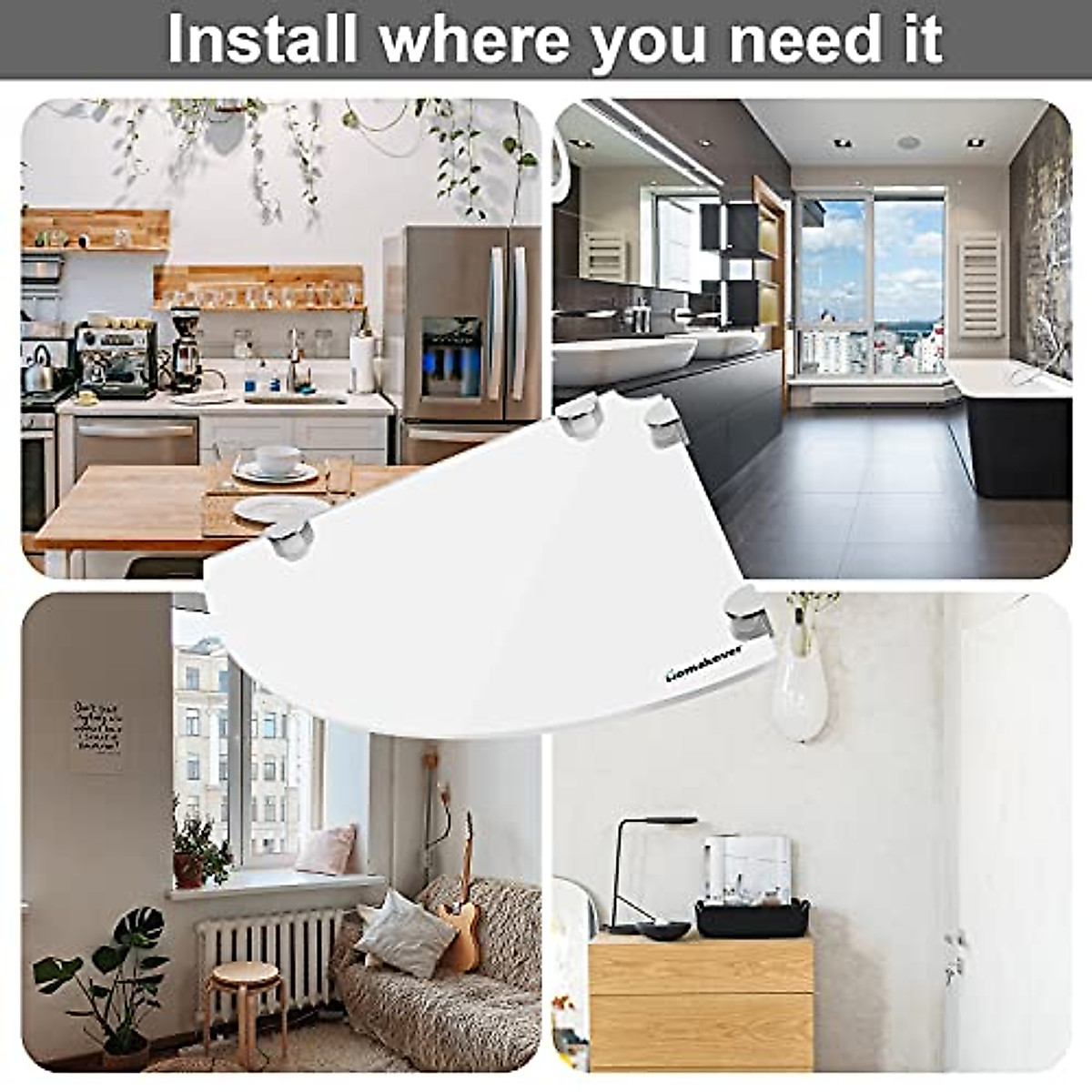 Set of 2 Corner Shower Caddy Acrylic Corner Floating Shelves, Round End Wall Mounted Bedroom, Bathroom Shelf, Storage Organizer for Toilet, Dorm, Office, Living Room and Kitchen (8 Inch, Clear)