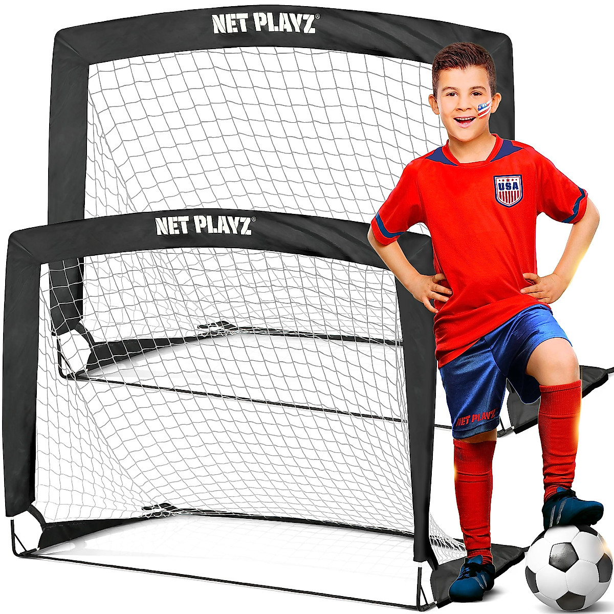 NET PLAYZ 4ftx3ft Easy Fold-Up Portable Training Soccer Goal, 36"D x 48"W x 36"H, Set of 2