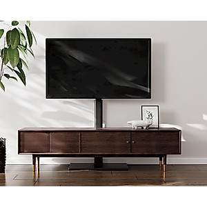 FITUEYES Universal TV Stand for 32 39 40 43 49 50 55 60 Inch TVs, TV Floor Stand with Swivel Mount, Max Holds 66lbs, Black Glass Base, Height Adjustable, Perfect for Corner & Bedroom