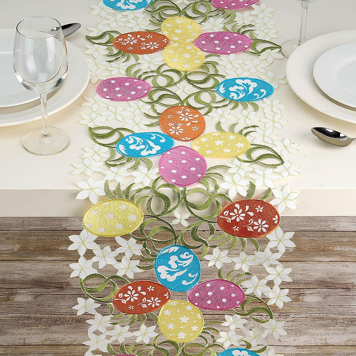 Current Easter Egg Table Runner - 13 x 72-Inch Easter Indoor & Outdoor Dining Decorations, Embroidered Home Decor, Holiday Centerpiece, Machine Washable Polyester