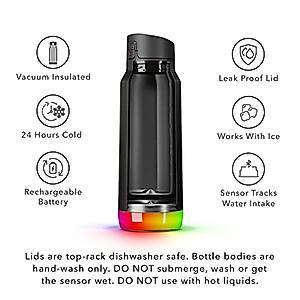 Hidrate Spark PRO Smart Water Bottle – Insulated Stainless Steel – Tracks Water Intake with Bluetooth, LED Glow Reminder When You Need to Drink – Chug Lid, 32oz, Black
