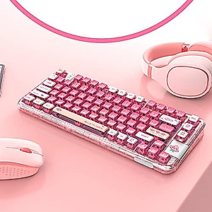 Acogedor RGB Backlit Hot Swappable Pink Mechanical Gaming Keyboard, Triple Mode 2.4G Wireless, Bluetooth, Type C Wired, with 3750mAh Lithium Ion Battery