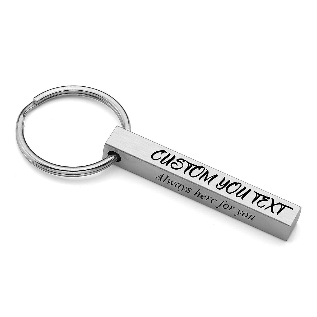 Enni of York Personalized Keychain Stainless Steel Men Custom 3D Bar Keychain Fathers Silver
