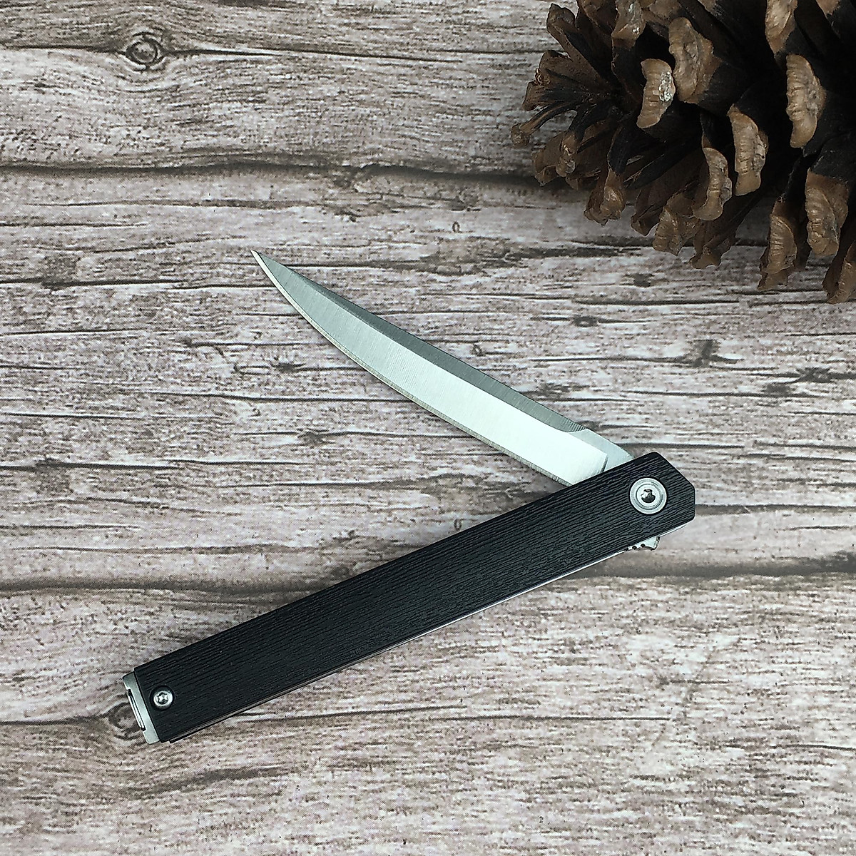 HUAAO 7.8 Inch ceo Flipper Knife, Gentleman's Pocket Knife with 8Cr13Mov Blade, Glass Reinforced Nylon Handle, EDC Camping Folding Knife with Pocket Clip Liner Lock (white blade)