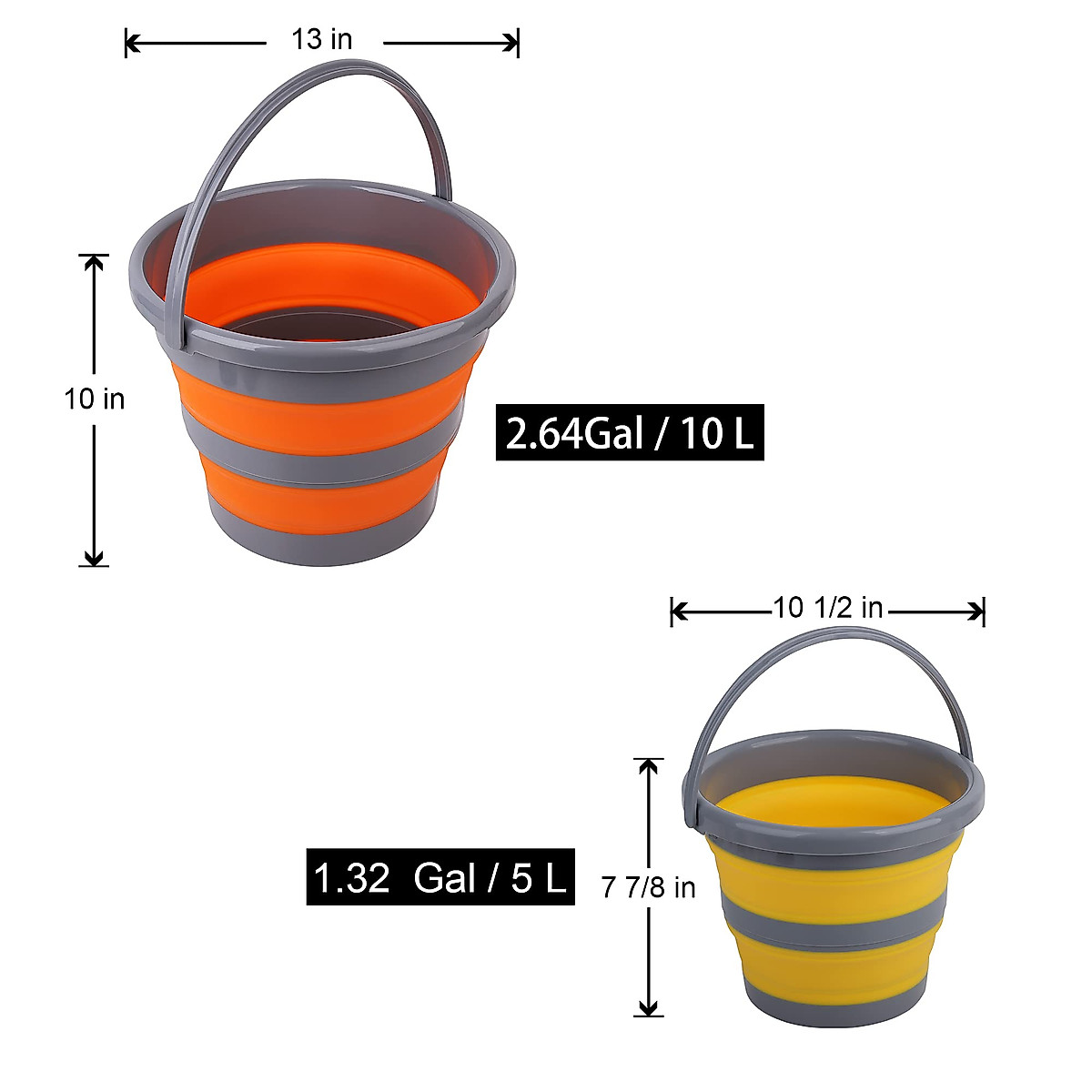 2 Pack Collapsible Sink with 1.32 Gal / 5L and 2.64 Gal / 10L, Foldable Round Tub, Space Saving Outdoor Waterpot for Garden or Camping, Portable Fishing Water Pail