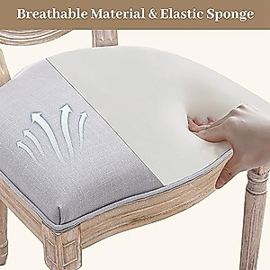 civama Dining Chairs Set of 4 French Vintage, Mid Century Upholstered Farmhouse Fabric Chair with Round Backrest and Solid Rubberwood Leg for Dining Room Bedroom Kitchen Restaurant, Light Grey