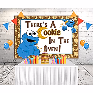Baby Cookie Monster Backdrop for Gender Reveal Party Supplies 5x3ft There's a Cookie in The Oven Banner for Street Baby Shower Party Decorations