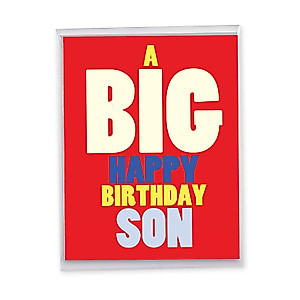 NobleWorks - 1 Large Birthday Greeting Card (8.5 x 11 Inch) - Fun Bday Celebration, Stationery Notecard - Big HB Son J6349BDG