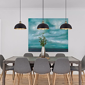 ElesiLuce Industrial Black Gold Pendant Lights 3-Pack Vintage Mini Dome Pendant Light Fixtures with Golden Finish 10“ Rustic Farmhouse Black Pendant Lights for Kitchen Island, Dining Room, Bedroom