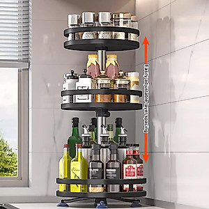 Rotating Spice Rack, Multi-Layer Tier Lazy Susan Turntable, Rotates 360 Degrees, Adjustable Shelves, Double Layer, and A Revolving Design Make it the Perfect Spice Holder (Color : Black, Size : 3 la