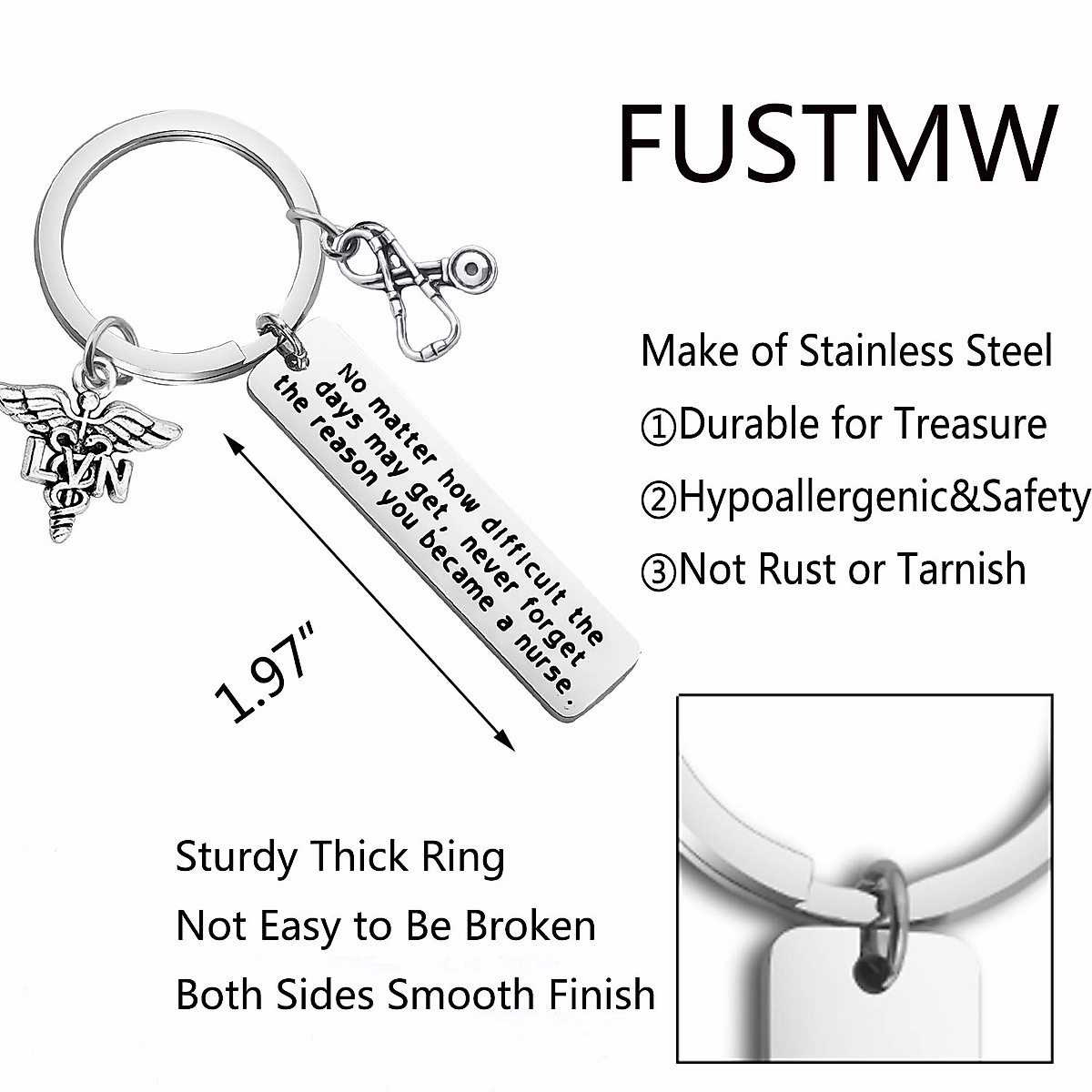 FUSTMW LVN Licensed Vocational Nurse Gifts Medical Caduceus LVN Keychain Stethoscope Charm LVN Jewelry Gift Medical Students Gift Nurse Graduation Gift (silver)