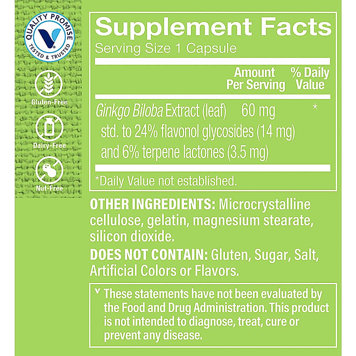 The Vitamin Shoppe Ginkgo Biloba Extract 60MG & 24% Ginkgo Flavonolglycosides, Supports Memory & Circulation, Healthy Aging Herbal Supplement (120 Capsules)