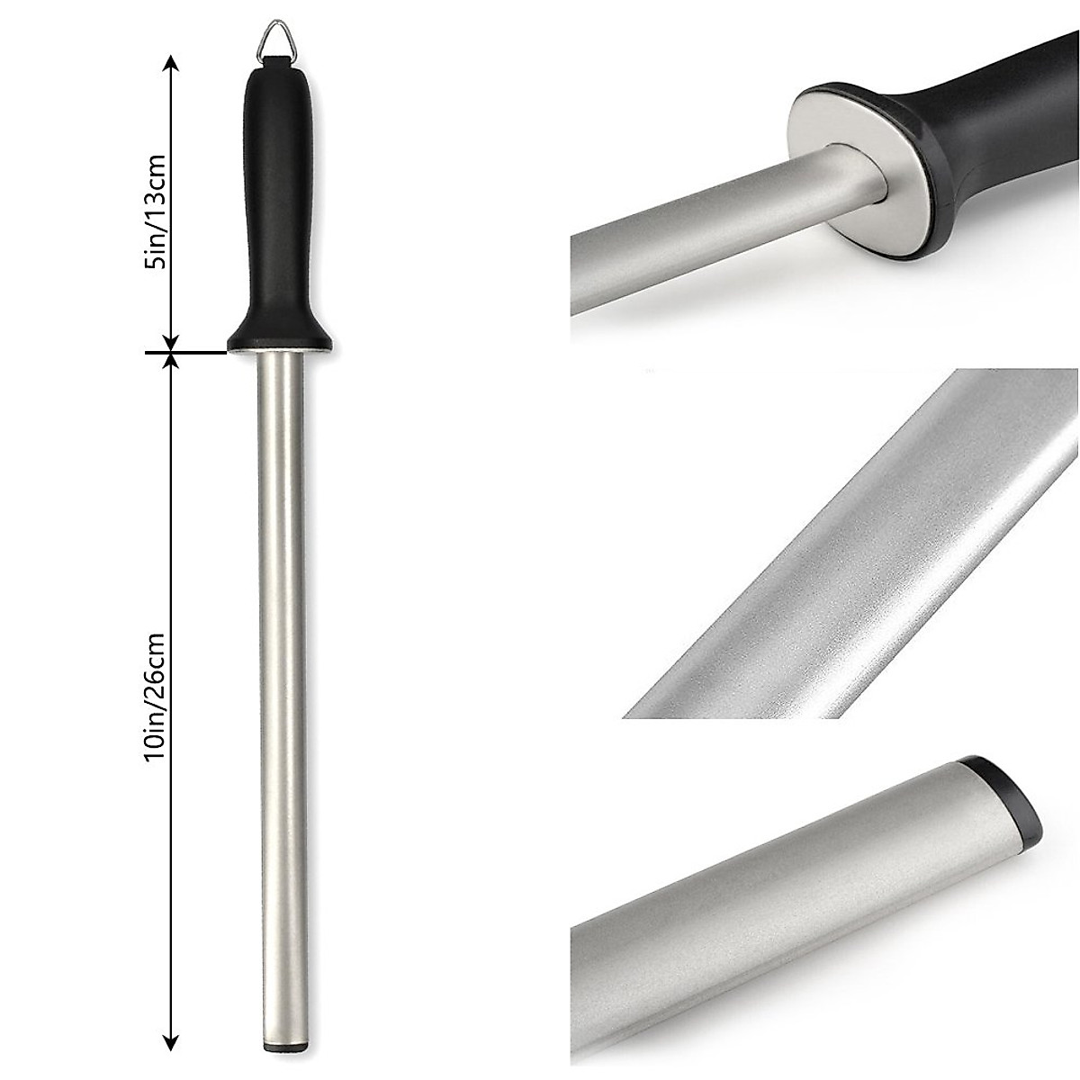 ARCCI Diamond Knife Sharpening Steel Rod 10 Inch, Professional Kitchen Diamond Knife Blade Sharpener Rod Stick, Knife Honer Steel for Honing Knife Blades, Chef Knives and Shears