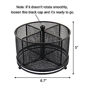 Flytreal Mesh Rotating Desk Organizer, Black Pen Pencil Holder Metal Desktop Stationery Storage Caddy, 4 Compartments Large Capacity Organizer for Home Office School Art Supplies