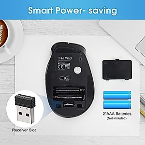 YABBOQ Portable Wireless Mouse for Laptop, PC, MacBook, Desktop, 2023 Version 2.4G Computer Optical/Ergonomic Mouse 6 Buttons, 800/1200/1600 DPI, with USB Receiver - Black